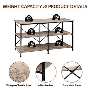 Vagowin 55 inch Sofa Console Table - 3-Tier Wood Hallway Table with Storage Industrial Rustic - Modern Entertainment Center with Shelf TV Stands, Farmhouse Side Table Bookshelf for Living Room, Grey