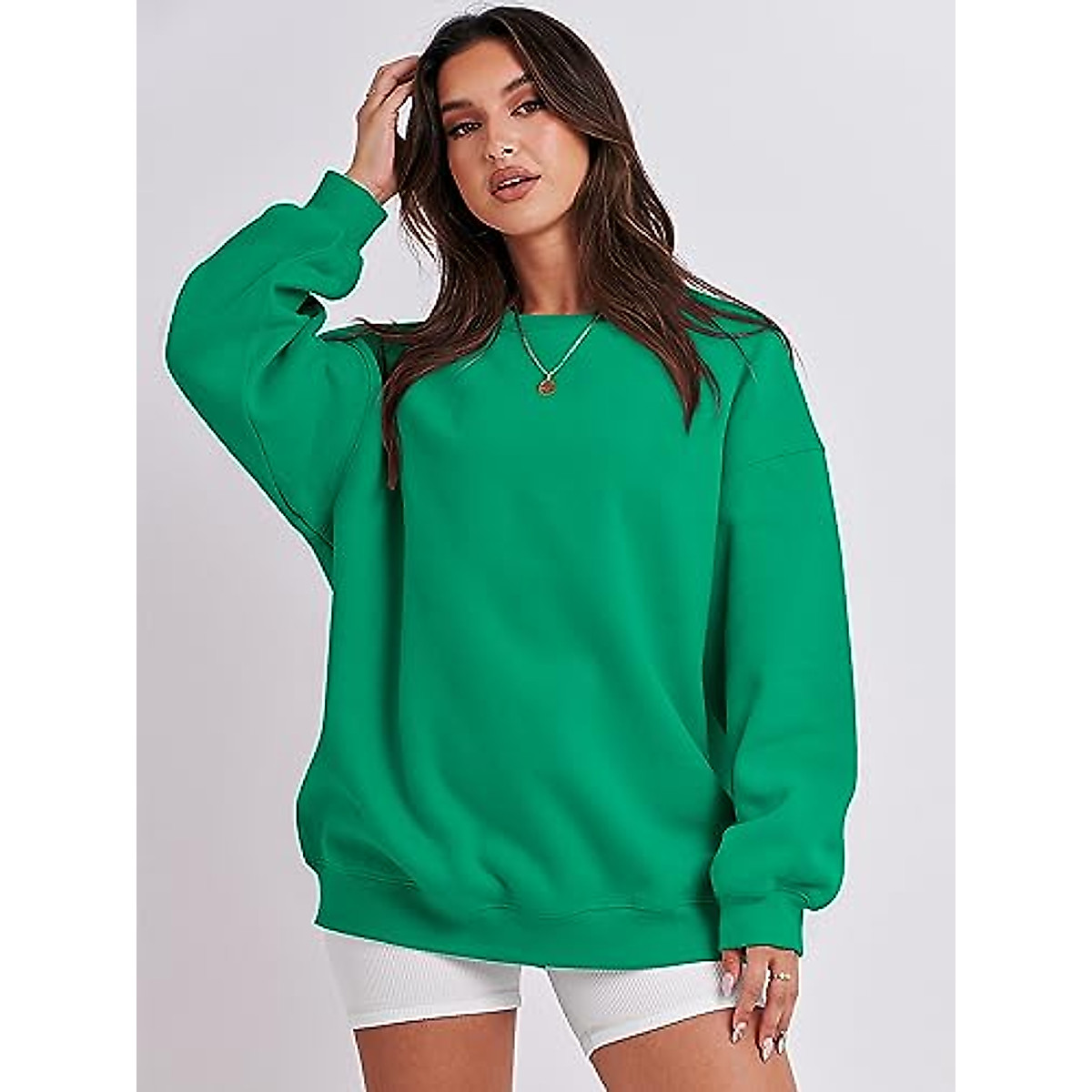 Caracilia Fleece Oversized Sweatshirts for Women Long Sleeve Loose Fit Comfy Pullover Sweater Fall Warm Hoodie Sweatshirt Winter Fashion 2023 Cute Dressy Shirt Teen Girls A1019cuilv-S Green