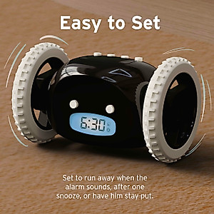 CLOCKY Extra Loud Alarm Clock for Heavy Sleepers on Wheels Rolls Runs Away Vibrating, Easy to Set Super Smart Snooze Digital Bed Shaker Alarm Clock Funny Gift for Adults Kids Teens Bedrooms (Black)