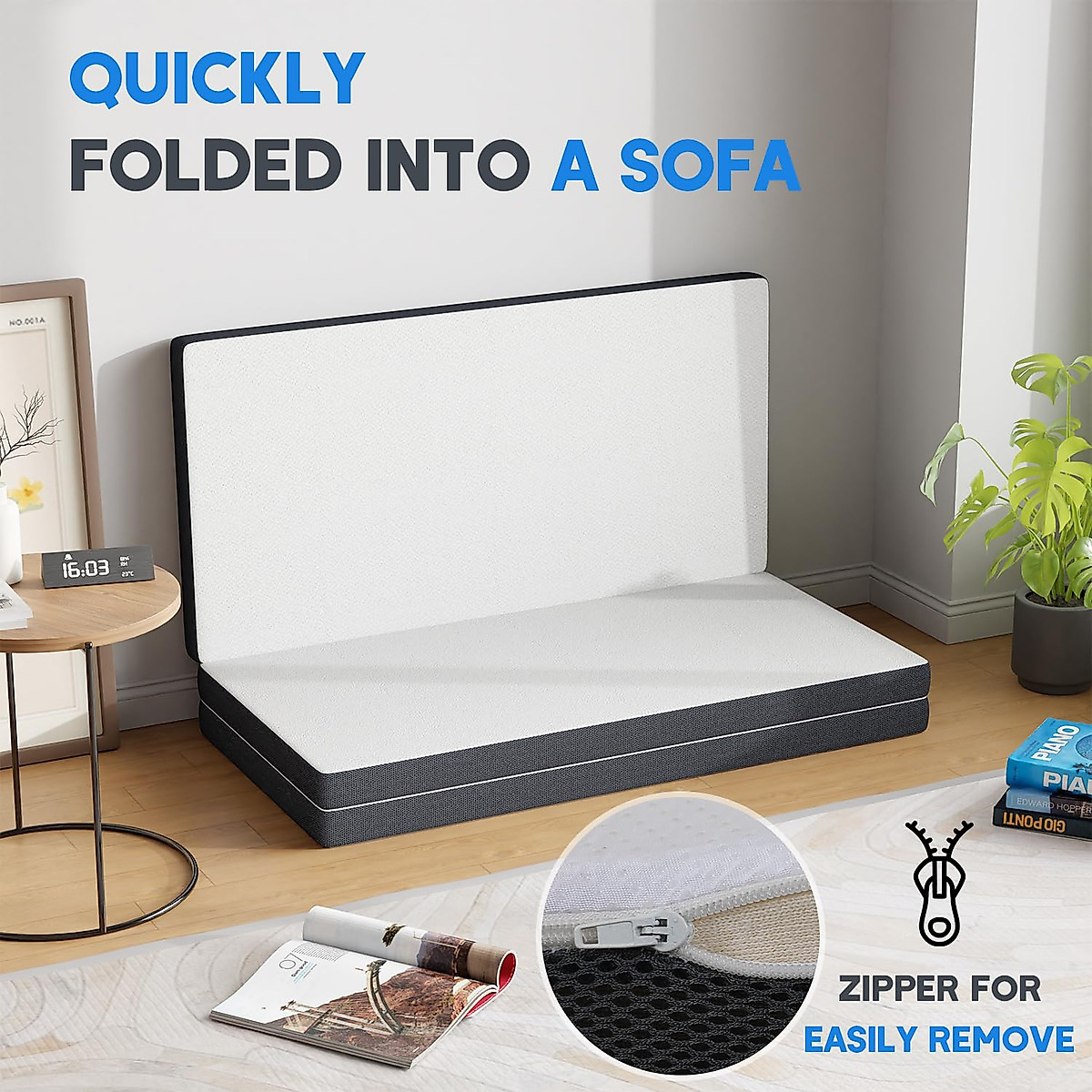 FDW Mattress/Foldable Mattress for Kids and Adults/Medium-Firm Mattress with a Collapsible and Washable Cover/Suitable for RV Travel Camping Guest,Full