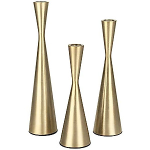 Vixdonos Brass Gold Taper Candlestick Holders Metal Candle Holders Set of 3 Table Decorative Candle Stand for Wedding, Dinning, Party,Home Decor (Gold)