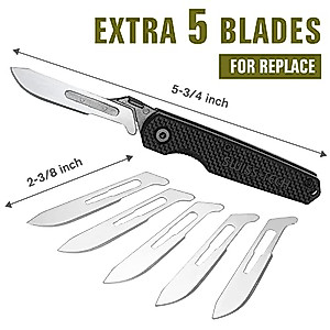 Swiss+Tech 3.5 Inch Replaceable Blade Hunting Knife, Folding Scalpel, With 5 Replacement Quick Change Blades and Container/Blades Changer, For Skinning, Peeling, Chipping…