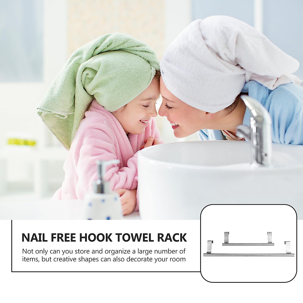 PRETYZOOM 2pcs Over Door Towel Rack, Metal Towel Bar Cabinet Towel Rack Hanging on Inside or Outside of Doors, No Drill Towel Rack for Kitchen Bathroom (2 Size)
