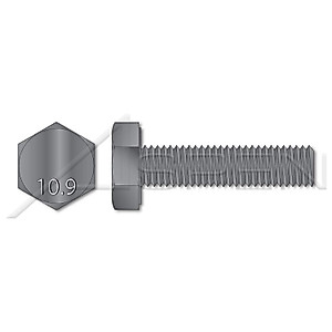 (75 pcs) M10-1.25 X 25mm, DIN 961, Metric, Hex Head Cap Screws Bolts, Fine Thread, Full Thread, Class 10.9 Steel, Plain