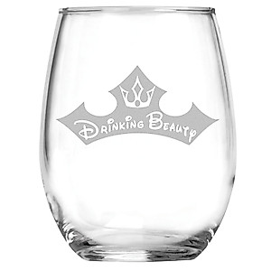 My Princess Name is Drinking Beauty Princess Wine Glass Engraved Birthday Present Funny Anniversary Gifts Couples Handmade Crown Aurora Movie Themed 15oz Stemless Wine Glass