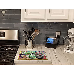 Caroline's Treasures CDCO0325LCB Cats Just Looking in the fish bowl Glass Cutting Board Large Decorative Tempered Glass Kitchen Cutting and Serving Board Large Size Chopping Board