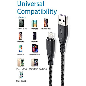 [3 Pack] Apple MFi Certified iPhone Charger 6ft, Cabepow Lightning Cable 6 Foot, iPhone Charging Cord 6 Feet 2.4A USB Cables for iPhone Pro Max/Xs/XR/X/8 Plus/7/6s/6/5c/5 (Black)