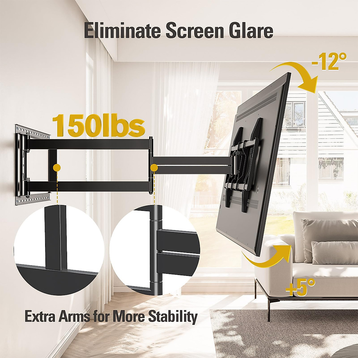 Mounting Dream Long Arm TV Wall Mount for Most 42-90 Inch TV, 40 Inch Extension TV Mount Swivel and Tilt, Full Motion Mount Fits Max VESA 800x400mm, 150 lbs. Loading, 16”,18”, 24” Studs