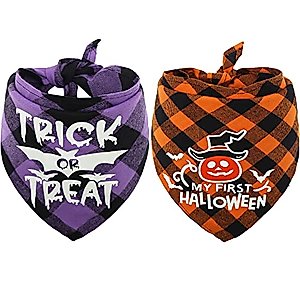 Halloween Dog Bandana Triangle Bib Pet Scarf Accessories Costumes Plaid Luminous Printing