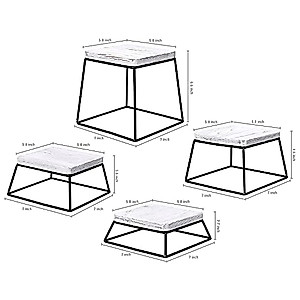 MyGift Cake Display Stand, Whitewashed Wood & Black Metal Square Cupcake Stands Dessert Risers/Retail Display Pedestals, Set of 4