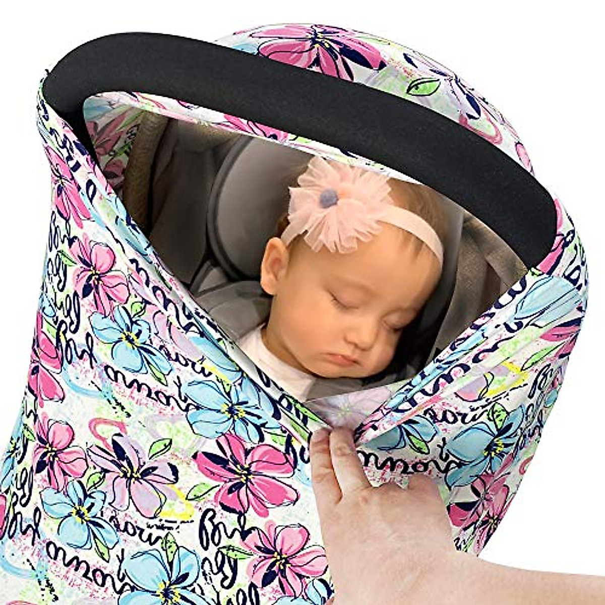 Owlowla Baby Car Seat Cover Canopy Stretchy Soft Nursing Breastfeeding Cover Multi-Use Breathable Stroller Cover for Baby Boy Girl(Pink Floral)