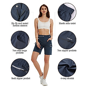 KPSUN Womens Quick Dry Bermuda Hiking Shorts Stretch Active Golf Cargo Shorts Water Resistant Zipped Pockets,Navy,L