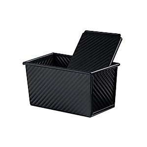 Kofebe Non-Stick Loaf Pan Carbon Steel Corrugated Baking Bread Pan Bread Toast Mold with Cover for Oven-1lb (450g) Black