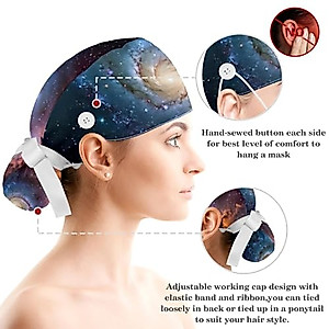 Scrub Surgical Hat,Cycling Hat with Buttons and Cotton Sweatband,Nebulae Many Stars Universe