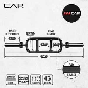 CAP Barbell 2' Solid Olympic Triceps Bar, No Collars, Black (New Version) (OBIS-34SB-3)