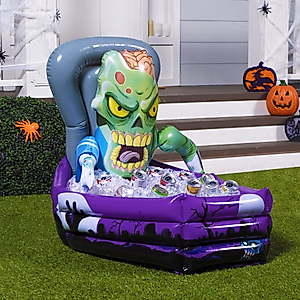 JOYIN Novelty Inflatable Zombie Happy Halloween Drink Cooler Party Beverage Holder, (25"x 34"x 32" Approximate Inflated Size) for Indoor Outdoor Home Halloween Birthday Party Decorations