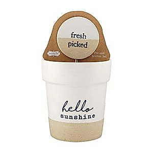 Mud Pie Pot Marker Set, Hello Sunshine, 4.5" H x top Dia 4" x Bottom Dia 3"
