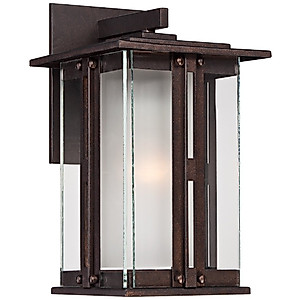 Franklin Iron Works Fallbrook Rustic Farmhouse Outdoor Wall Light Fixture Bronze Steel 11 3/4" Clear Frosted Double Glass for Exterior House Porch Patio Outside Deck Garage Front Door Garden Home