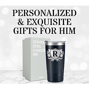Personalized Coffee Mug with Initial J, Monogrammed Travel Tumbler for Him, Custom Cups, Unique Birthday Christmas Gifts for Men who Have Everything