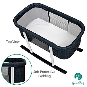Green Frog Bassinet/Cradle | Gentle Rocking | Mesh Windows | Infant Safe Mattress | Hidden Wheels for Easy Movement | Washable | Lightweight and Transportable (Black Diamond)