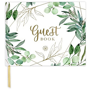 bloom daily planners Wedding Guest Book (120 Pages) Guest Sign-in Book Guest Registry Guestbook - White Cover with Gold Foil, Gilded Edges and Gold Page Marker Hardbound 7" x 9" (Eucalyptus)