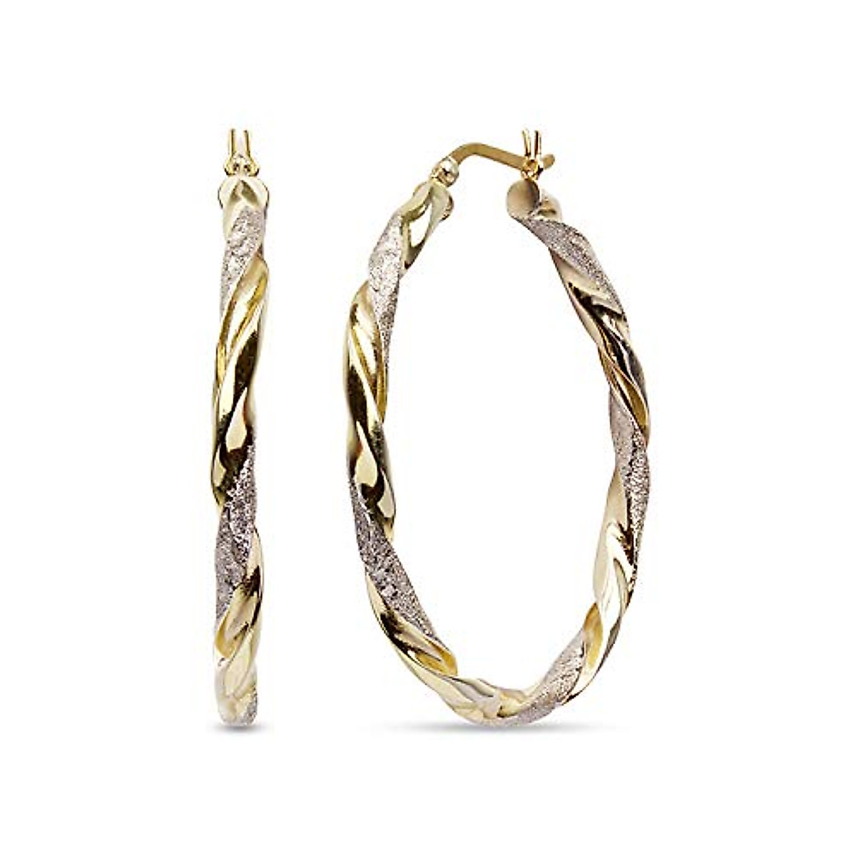LeCalla 925 Sterling Silver Hoop Earrings Twisted Two-Tone Italian Design 14K Gold-Plated Small Earring Hoops for Women - 25MM