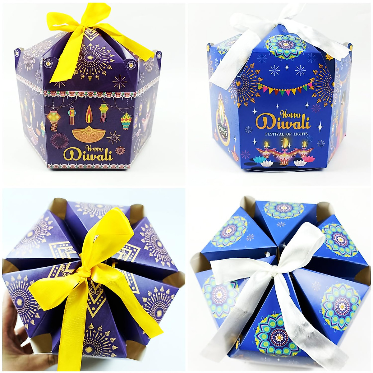 KYMY Diwali Treat Boxes, 12pcs Happy Diwali Goodie Candy Gift Boxes for Snack Sugar Chocolate, India Festival of Lights Gift Boxes, India Festival Party Favor for Diwali Decorations