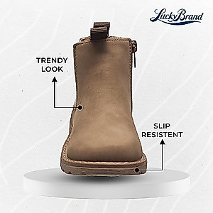 Lucky Brand Chelsea Boots for Girls - Outdoor Side Zipper Comfortable Girls Ankle Boots - Stylish Little Girl Boots with Anti-Slip Outsole in Taupe Size 2 Little Kid