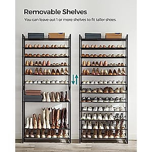 SONGMICS Shoe Rack, 12-Tier Tall Metal Shoe Storage Organizer for Closet, Entryway, Garage, Set of 2 6-Tier Big Stackable Shoes Rack Shelf, Adjustable Feet & Slanted Shelves, Holds 48-60 Pairs, Black
