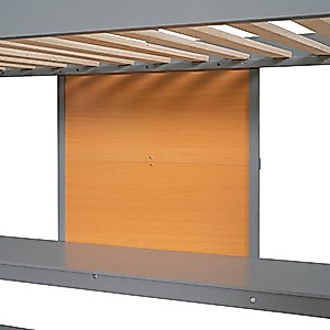 BOVZA Twin Size Loft Bed with Desk and Writing Board, Cabinet, Wood Loft Bed Frame with 2 Built-in Ladder and Guardrails for Kids Teens Girls Boys, Gray