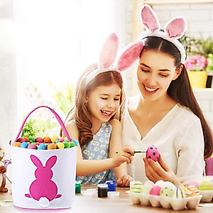 Blulu 4 Pieces Easter Bunny Basket Bags Canvas Gift Basket with Fluffy Tail for Kids Party Decoration and Daily Use