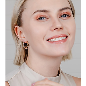 Hoops & Loops Sterling Silver Two-Tone Triple Circle Round-Tube Polished Hoop Earrings, 20mm