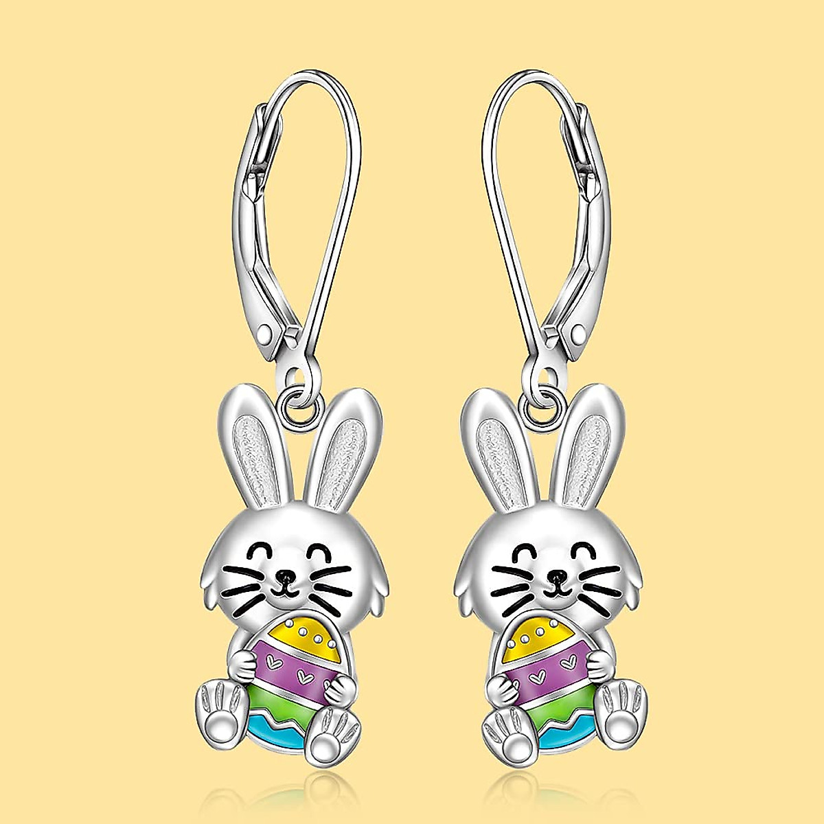Easter Bunny Earrings for Women Sterling Silver Cute Bunny Rabbit Egg Earrings Dangle Jewelry Easter Holiday Gifts