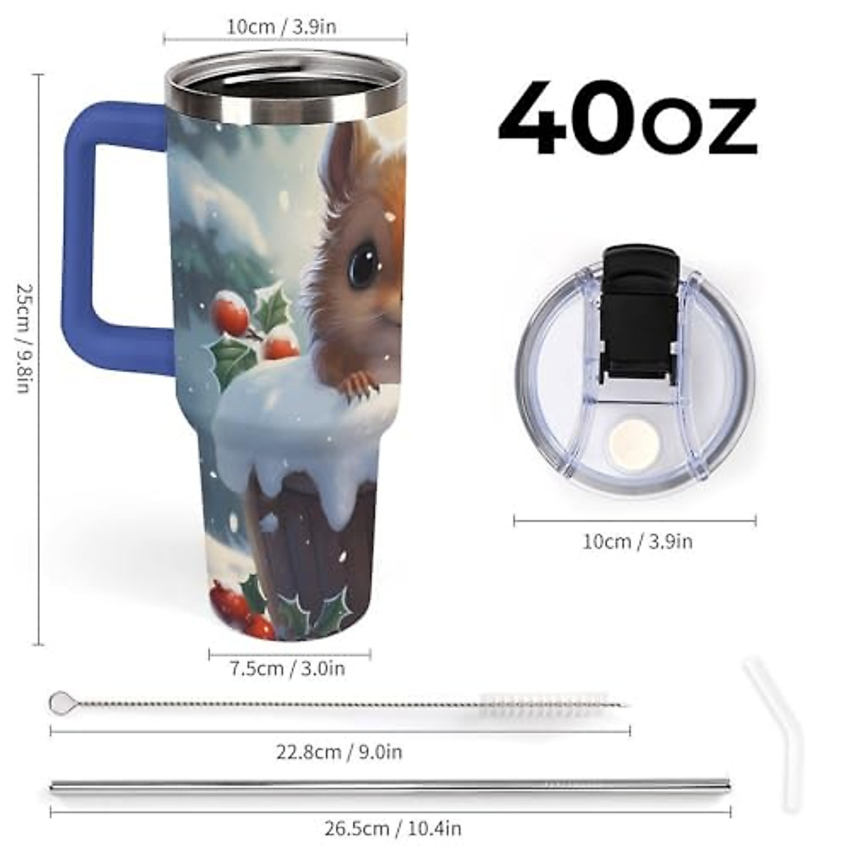 Squirrel 40 Oz Car Cup Stainless Steel Travel Mug Leak-Proof Insulated Tumbler with Handle Deep Blue-style