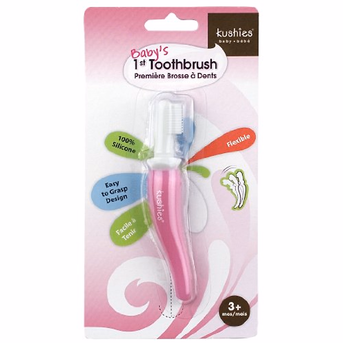Kushies Flexible Training Toothbrush for Infants Fuschia, 1% Silicone, Latex Free