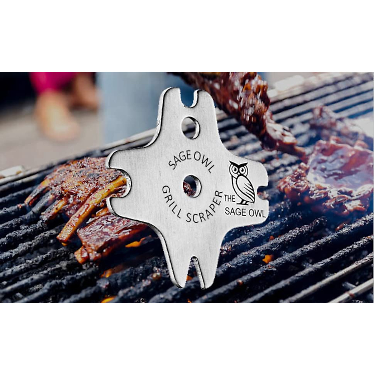 Sage Owl Stainless Steel Grill Scraper Tool - BBQ Gifts for Women Who Has Everything - Dishwasher Safe Bristle Free Grill Cleaning Brush Alternative - Mens Stocking Stuffers for Christmas
