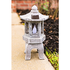 VP Home Pagoda Garden Statue, Solar Powered Statue Japanese Garden Decor, Outdoor Zen Garden Lantern, Flickering LED Garden Light (Peaceful Zen Pagoda)