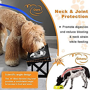 Elevated Dog Bowls for Large Dogs, Medium and Small, 10° Tilted 3 Adjustable Heights Raised Dog Bowl Stand with 1 Slow Feeder Dog Bowl & 2 Stainless Steel Dog Bowls,Elevated Slow Feeder Dog Bowls