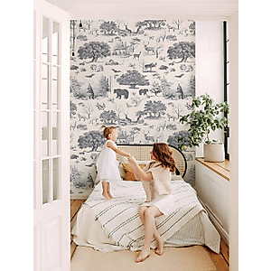 RollsRolla Toile Wallpaper Black and White Woodland Farmhouse Wallpaper Peel and Stick Wallpaper Cute Wallpaper for Teens Boys Room and Nursery
