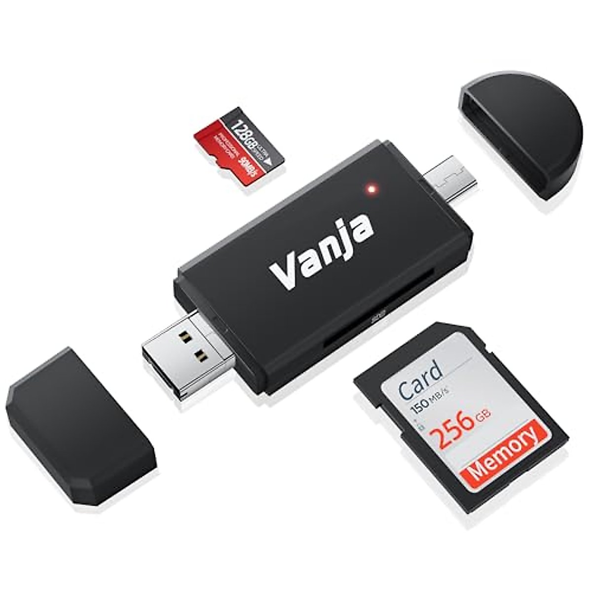 Vanja SD Card to USB Adapter, 3-in-1 USB-C USB-A Micro USB SD Card Reader,Trail Camera Memory Card Reader for PC/Laptop/Phone/Tablet, for SD SDXC SDHC MMC RS-MMC microSDXC microSD microSDHC UHS-I Card