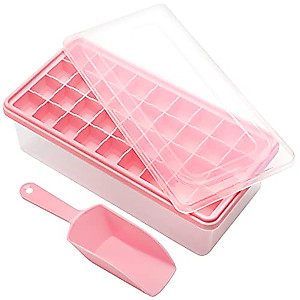 Food-grade Silicone Ice Cube Tray with Lid and Storage Bin for Freezer, Easy-Release 36 Small Nugget Ice Tray with Spill-Resistant Cover&Bucket, Flexible Ice Cube Molds with Ice Container, Scoop Cover