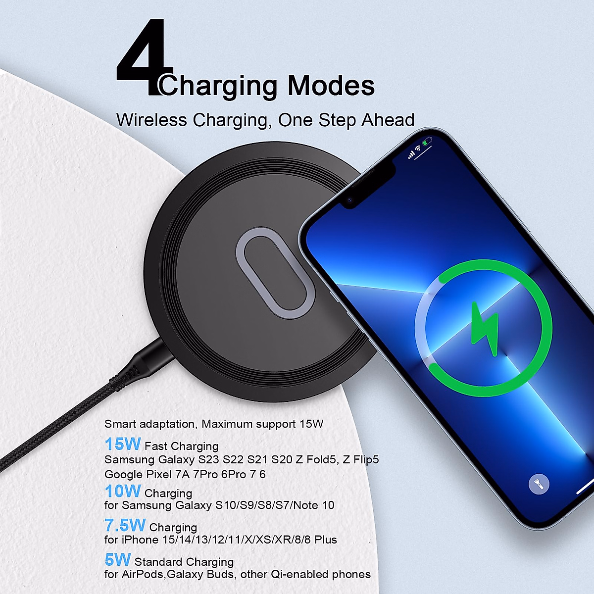 Wireless Charging Station for Google Pixel 8 Pro 7A 7 Pro 6 Pro 5, 15W Wireless Charger Fast Charging Pad with Adapter for Samsung Galaxy S24 S23 Ultra S22 S21 FE S20 Z Flip 5 Fold 5, Moto Edge 40 Pro