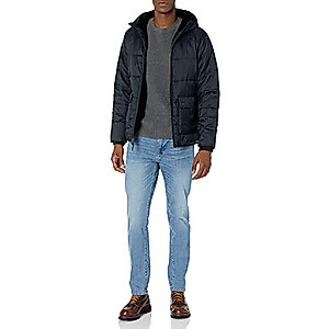 Amazon Essentials Men's Long-Sleeve Water-Resistant Sherpa-Lined Puffer Jacket, Black, Medium