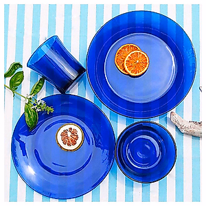STPGoods Glass Dinner Plates - Set of 4, Blue Cobalt Transparent Glass Eating Plates, Circular Glass Dinnerware for Salad, Bread, Dinner (7.8-Inch Salad Plate Set, Set of 4)