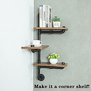 HEONITURE Industrial Pipe Shelving, Pipe Shelves with Wood Planks, Floating Shelves Wall Mounted, Retro Rustic Industrial Shelf for Bar Kitchen Living Room