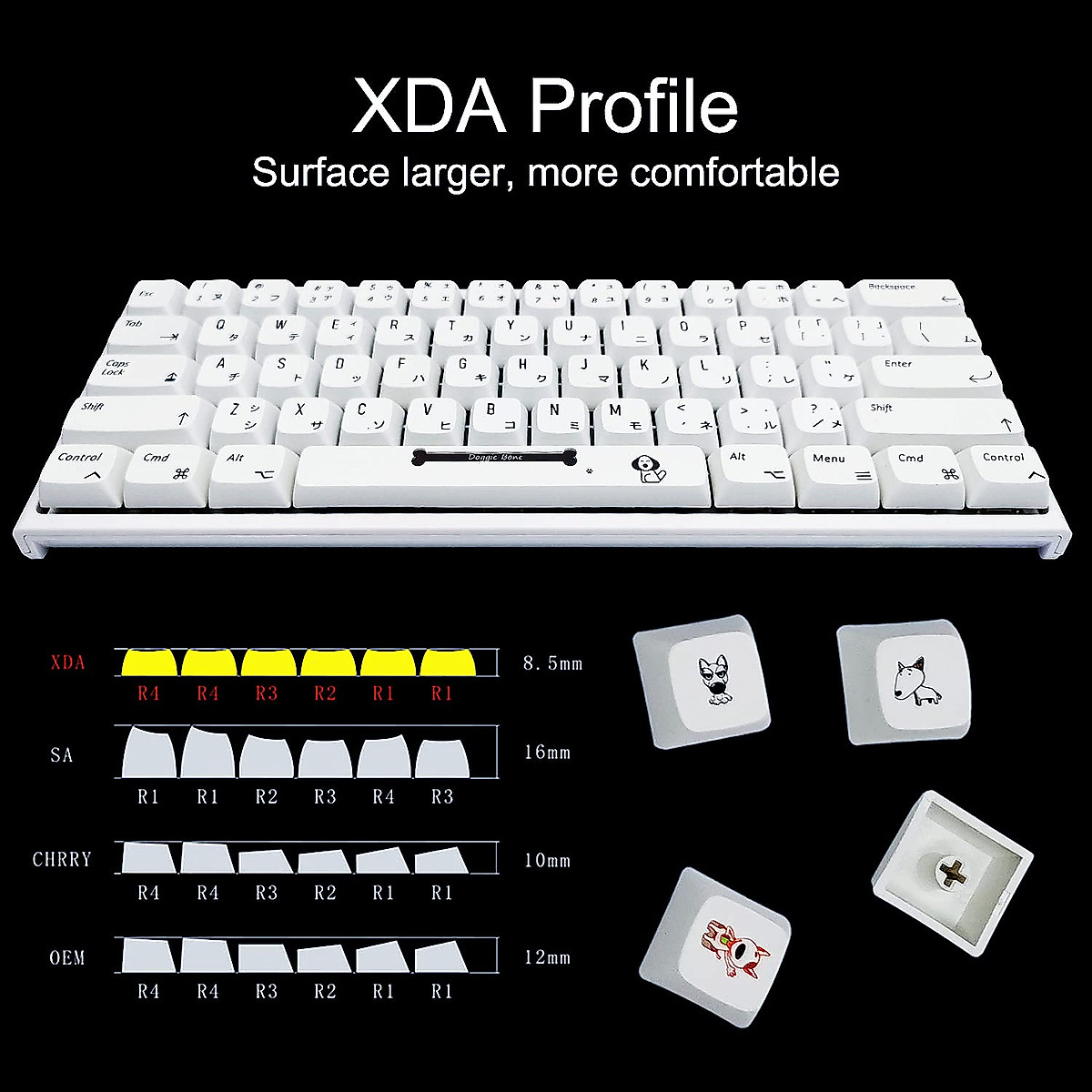 155 Keycaps White Keycaps, XDA Profile PBT Keycaps, Theme Minimalist Style Japanese Keycaps Suitable for Fullsize, Tenkeyless, Winkeyless, 75%, 65%, 60% Keyboard(Custom Key caps)