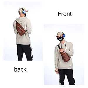 BULLCAPTAIN Leather Sling Bag for Men Multi-pocket Crossbody Chest Bag Travel Casual Shoulder Backpack (Brown)