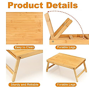 3 Pieces Wooden Lap Desk for Bed Bamboo Acacia Table Bed Tray Bed Laptop Desk with Folding Legs Eating Serving Laptop Computer Table Tray for Bedroom Writing Working Studying Drawing (Bamboo)