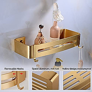 Coolnice 2 Pack Shower Caddy Shelf Organizer Aluminum Rectangle Shower Shelf with 4 Hooks Wall Mount Bathroom Shelf for Bathroom Toilet Kitchen No Need Drilling with Adhesive-Orange