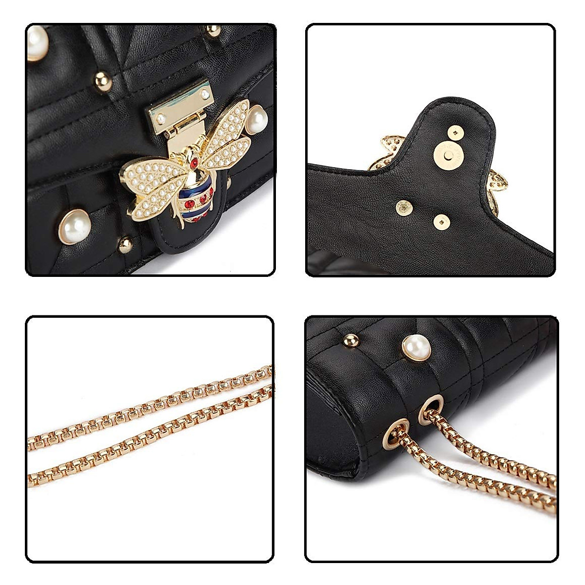 Beatfull Designer Bee Purse Shoulder Bag for Women Pear Crossbody Purse Handbag with Chain Black